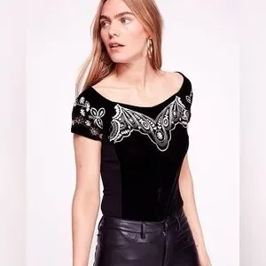 Free People | Tops | Nwt Free People Party Train Black Velvet ...
